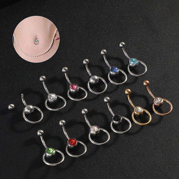 Titanium Steel Piercing Belly Button Ring Unique Belly Button Buckle ...