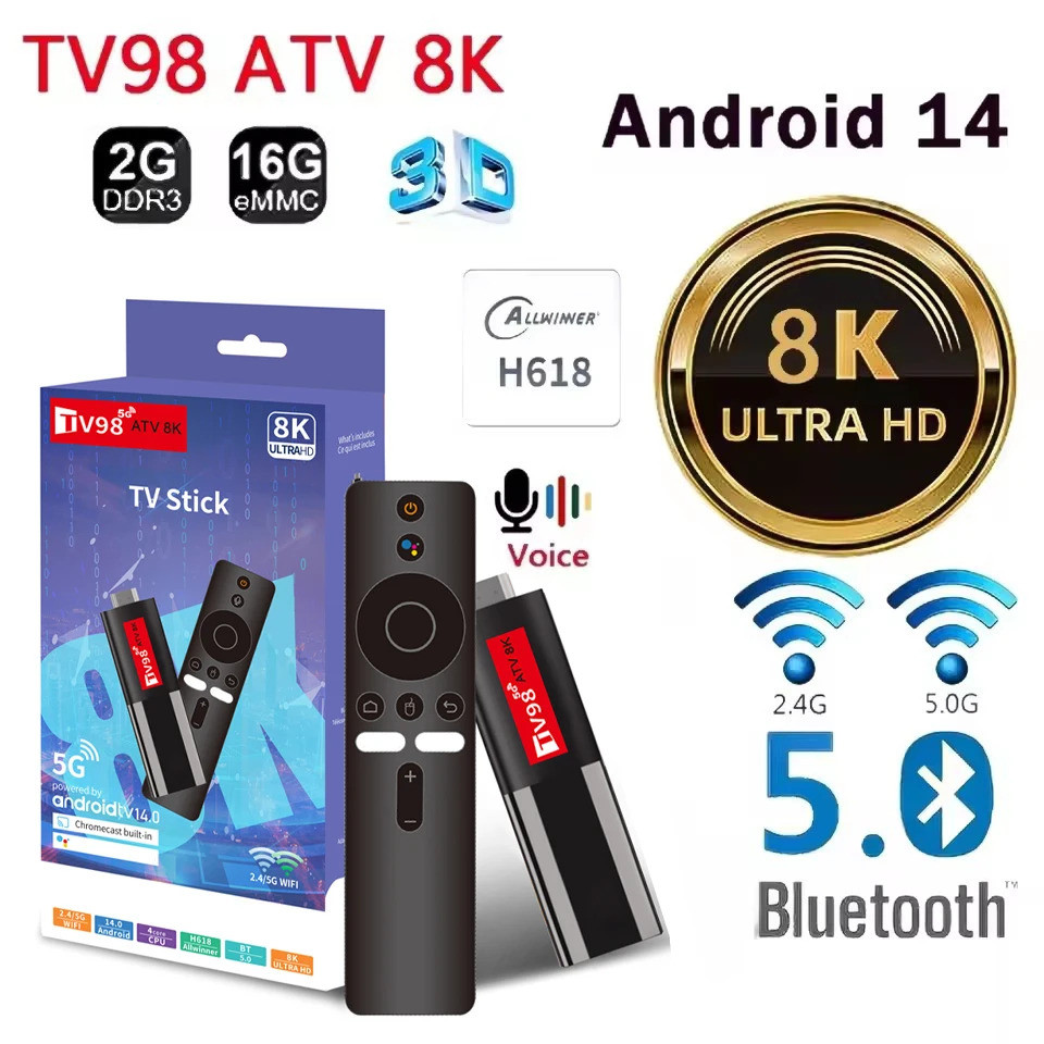 Tv98 Atv 8k Mini Tv Stick Android 14 Allwinner H618 Quad Core Cortex ...