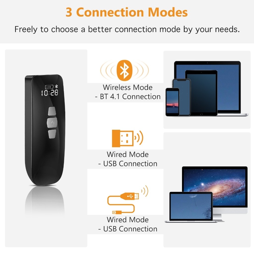 EYOYO 3in1 2D Bluetooth Barcode Scanner Mini Bar Code Reader with LCD ...