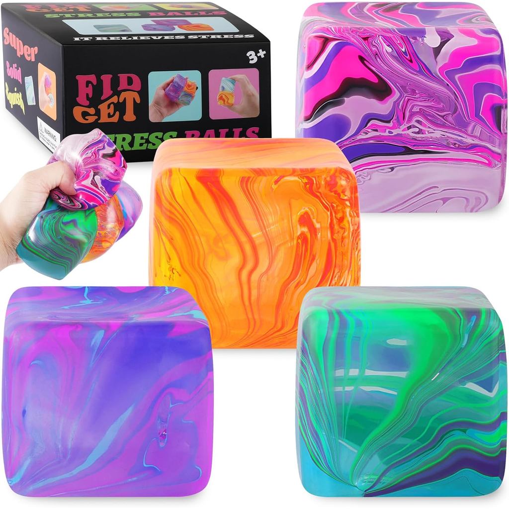 4Pack Fidget Toys Squishy Stress Cube, Stress Balls for Kids, Adults ...