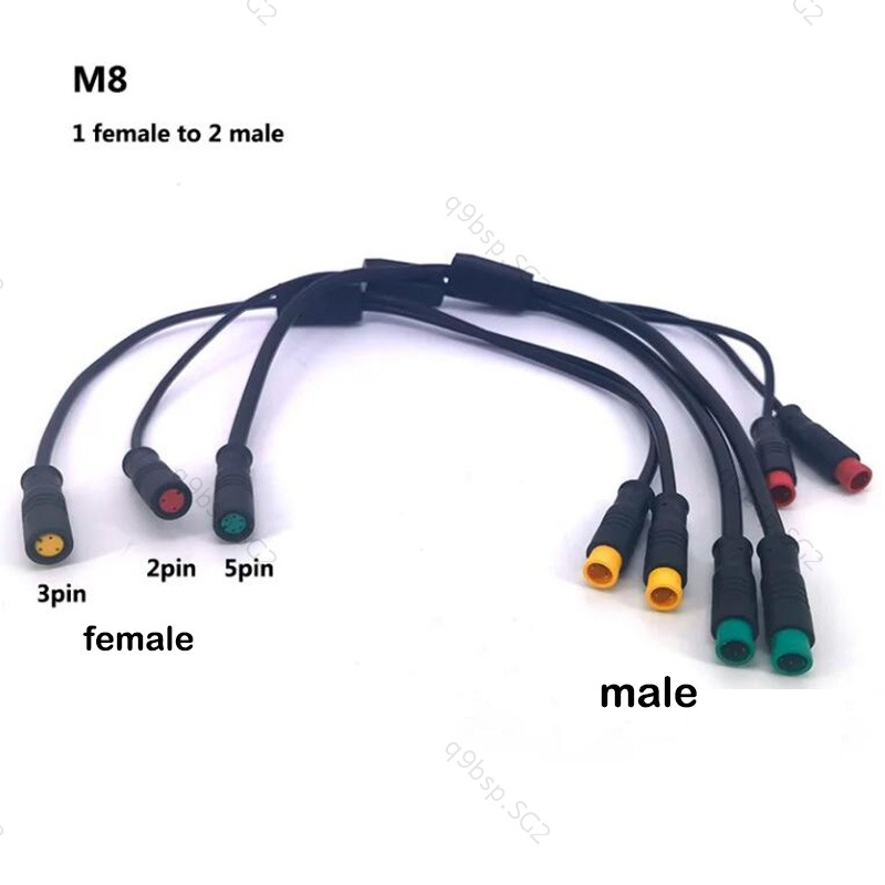 9mm M8 2/3/5 Pin Waterproof Ebike Connector Julet 1 Female to 2 Male DC ...