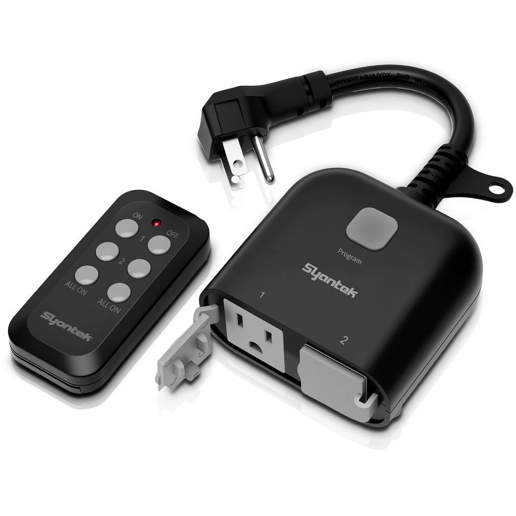 Outdoor Wireless Remote Control Outlet Indoor 2-in-1 Outlet Switch ...