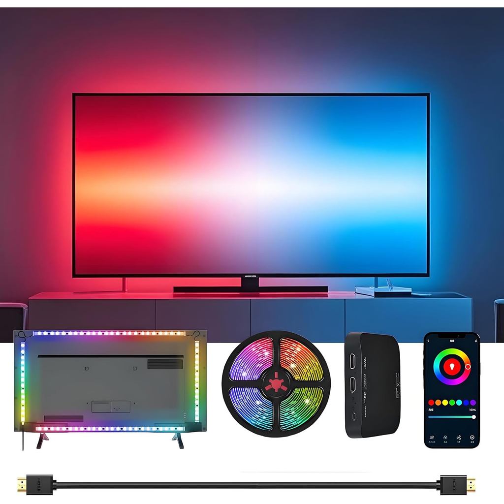 12.5ft LED TV Backlight for 55-65" TVs,HDMI 2.0 4K@60HZ, Music Reactive ...