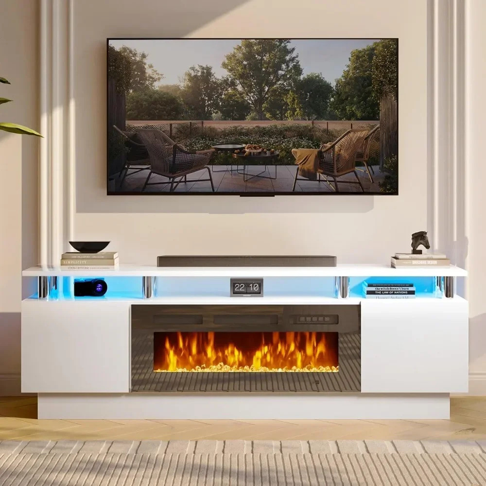 Stand With 36 Electric Fireplace For Tvs Up To 80, 2 Tier Fireplace Tv ...