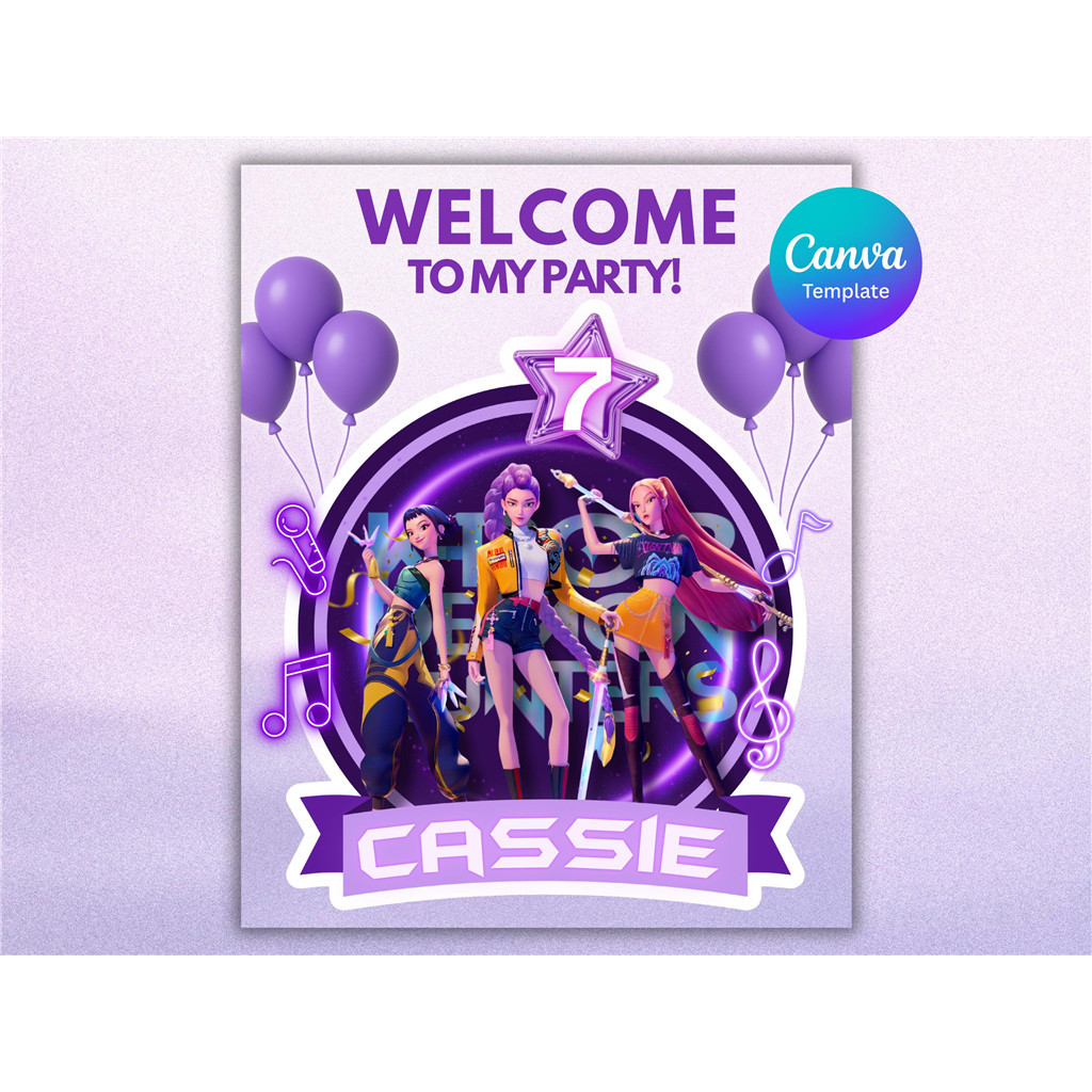 Kpop Demon Hunter Birthday Welcome Sign, Kpop Demon Hunters Party, Kpop ...