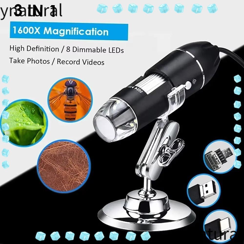 YNATURAL Electronic Microscope, Adjustable Stand 8 LED Lights Digital ...