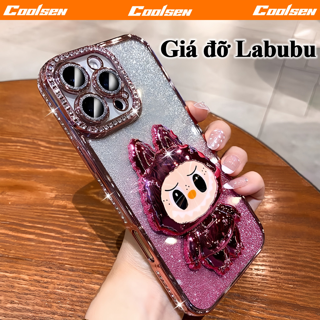 Labubu iPhone case with 360 rotating stand and mini mirror for iPhone ...