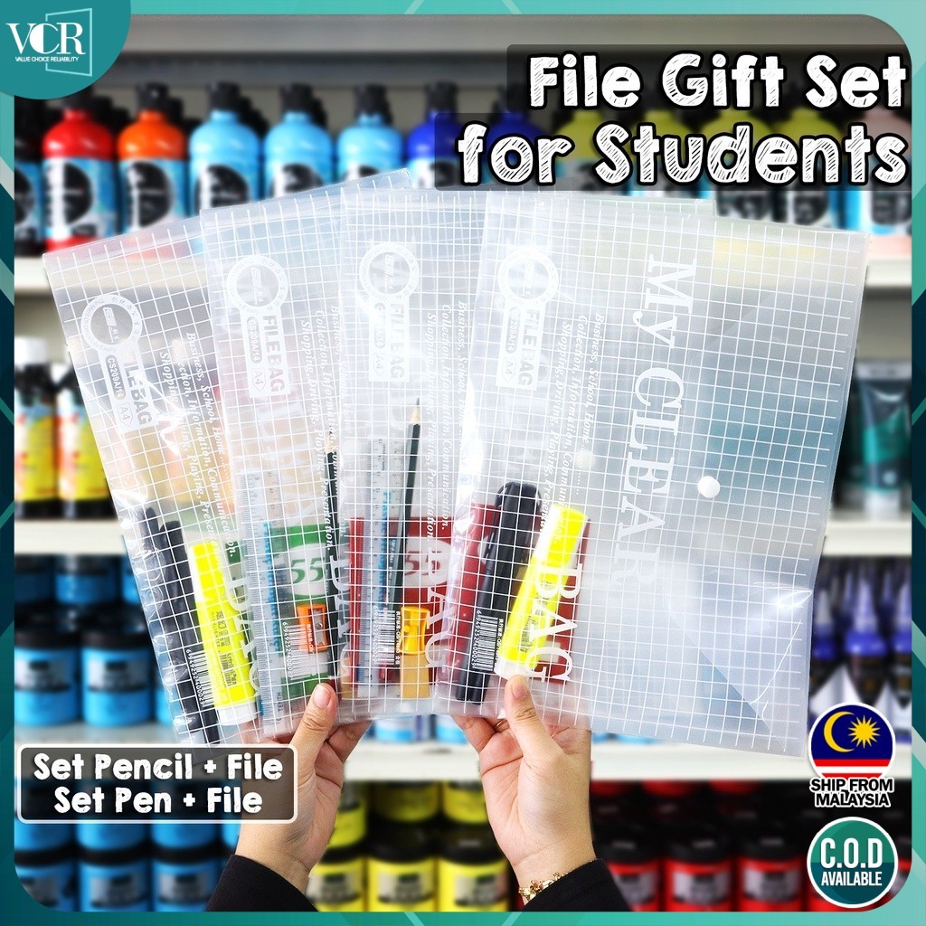 My Clear Bag Button File A4 Size Stationery Pencil Pen Set for Students ...