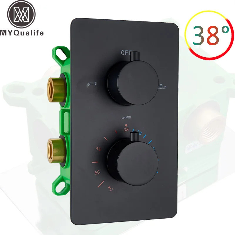 Matte Black Thermostatic Mixer Valve Dual Handle 2-3 ways Shower ...