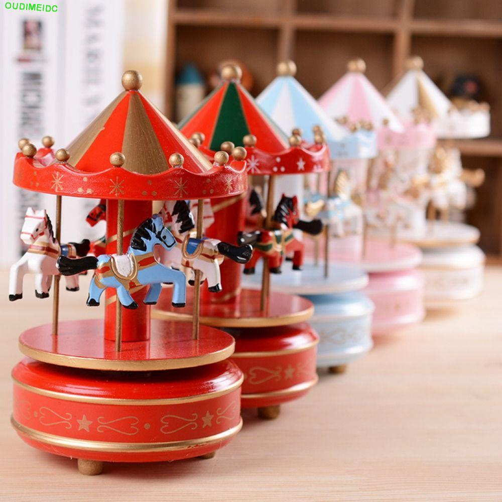 OUDIMEIDC Carousel Music Box, Christmas Carousel Wooden Rotating Wooden ...