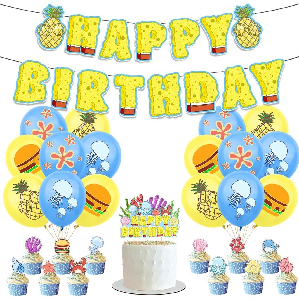 Yellow Birthday Party Decorations 42pcs Yellow Themed Happy Birthday ...