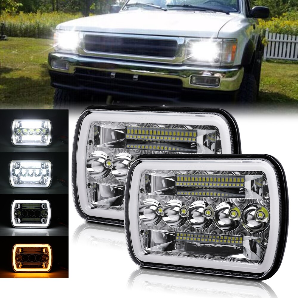 25new5X7 7X6 Inch Square Light Led Headlight White / Amber DRL Turn ...