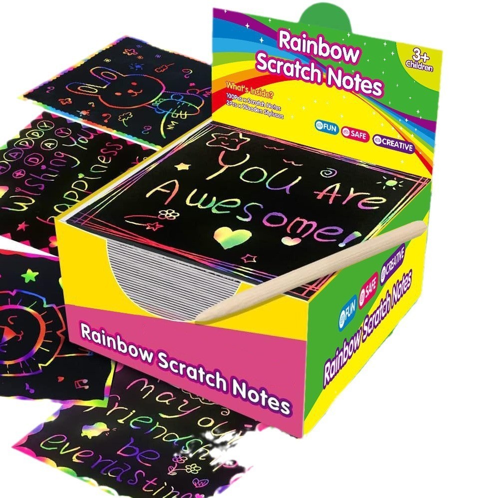 100pcs Creative Rainbow Scratch Paper Set – Fun Scratch-Off Art for ...