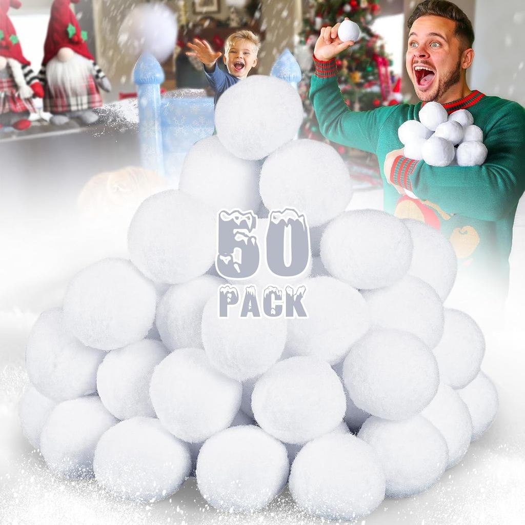50 Pack Fake Snow Ball, 2-inch Indoor Snow Fight Ball Set, Soft ...