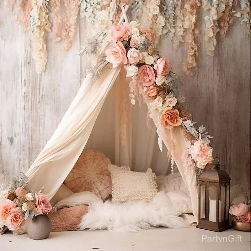 Photography Background Bohemian Flowers Camp Tent Girls Birthday Party ...