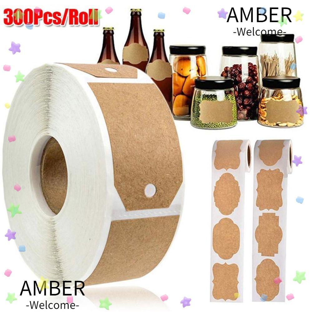 AMBER 300Pcs/Roll Kraft Paper Stickers, Organizer Label Self-adhesive ...