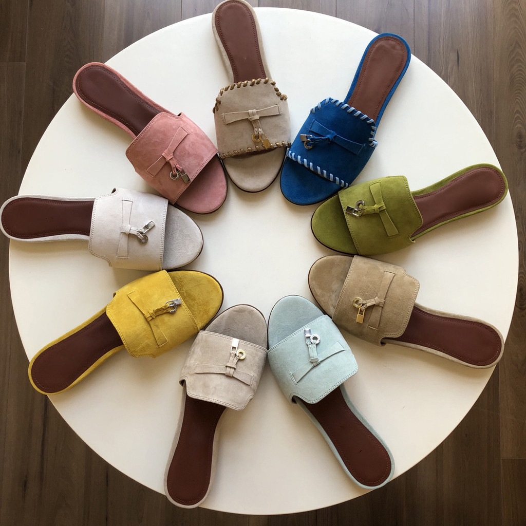2025 New Summer LP Genuine Leather Small Gold Buckle Slip-On Sandals ...