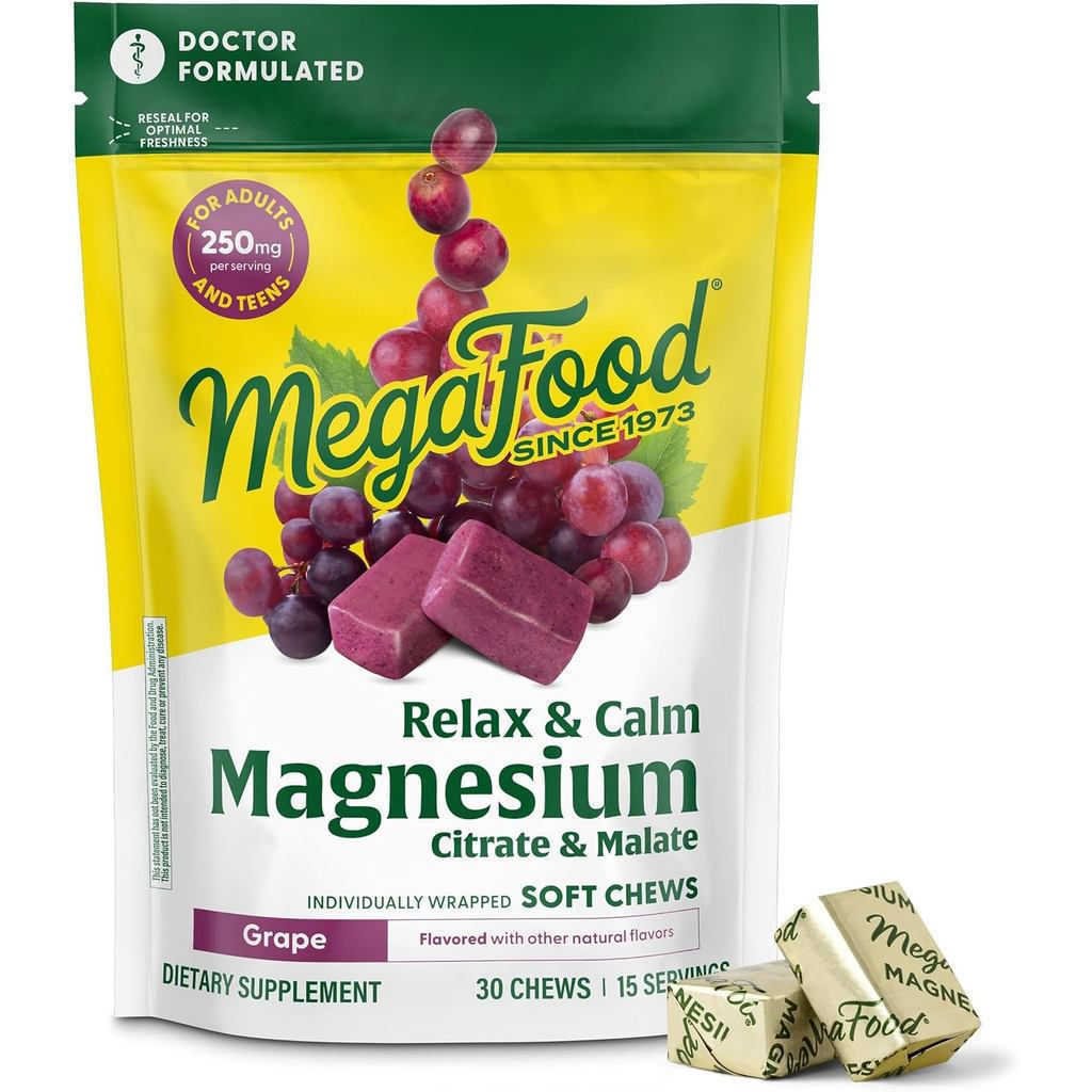 MegaFood Relax + Calm Magnesium Supplement - Soft Chews with Magnesium ...