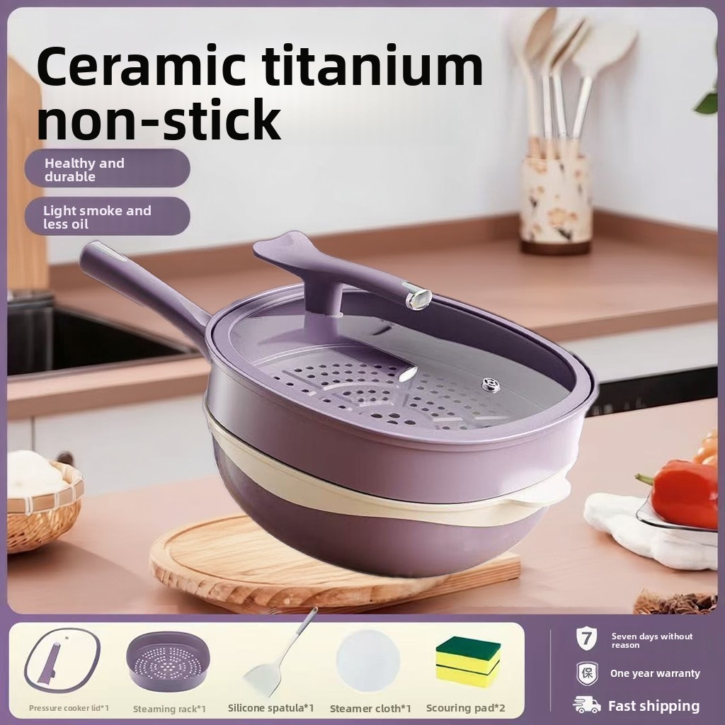 Titanium Ceramic Frying Pan Household Light Oil Multi-Function Upper ...