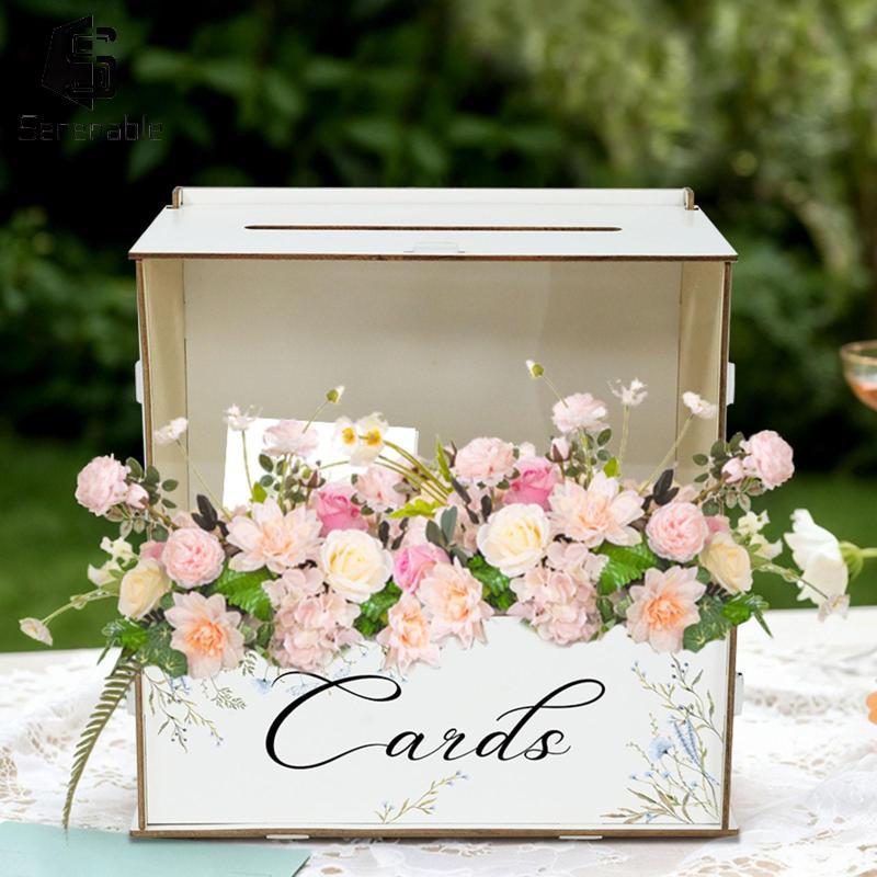 [Serenable] Wood Wedding Card Box Rustic Decorative Gift Card Box with ...