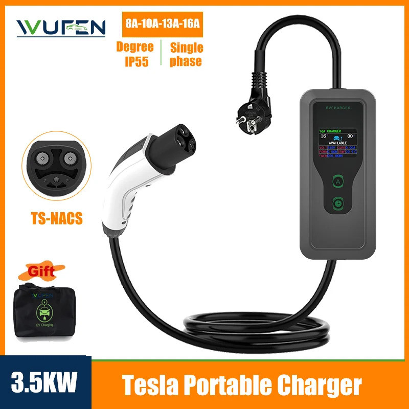 3.5kw/7kw Portable Ev Charger For Tesla Model 3/x/y/s Nacs Socket Evse ...