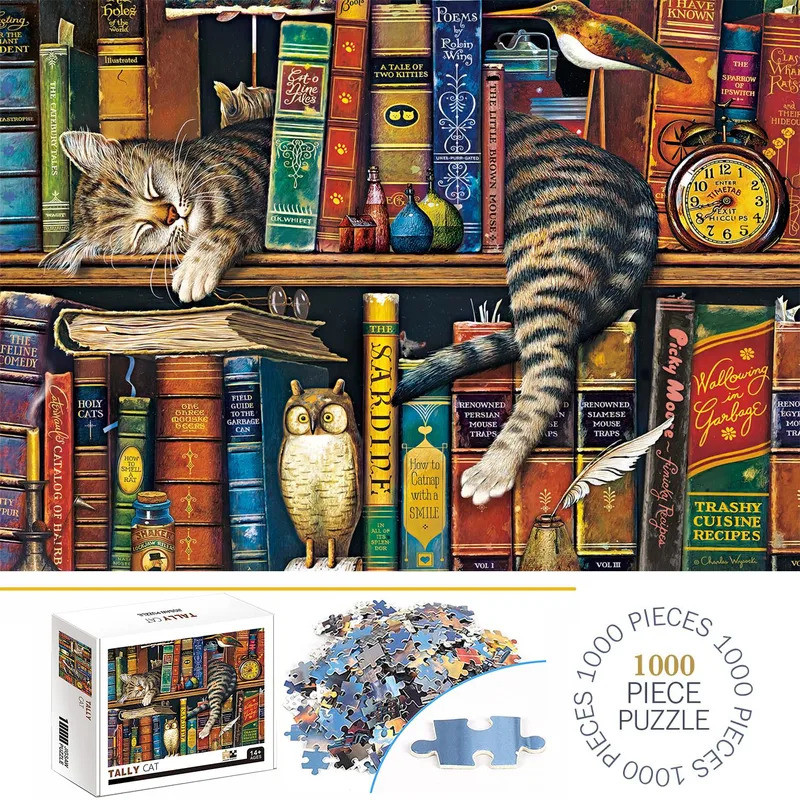 1000 Pieces Tally Cat Jigsaw Puzzles for Adults Home Decor Games Family ...