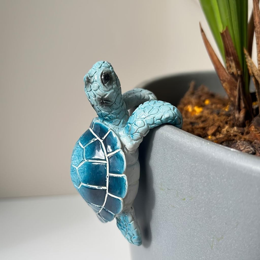 Blue Turtle Planter Decorations - Resin Hanging Sea Turtle for Pot ...