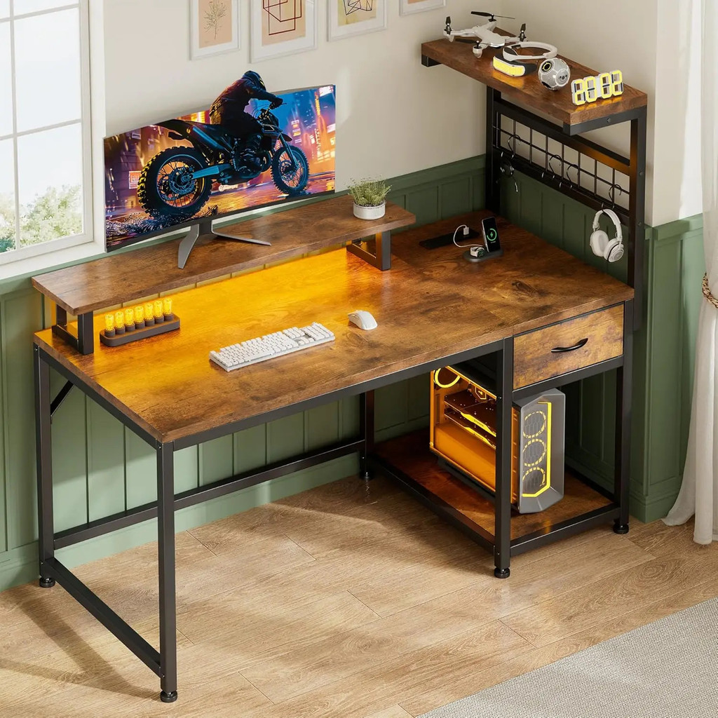 Recommended Item 48" Reversible Computer Desk With Power Outlets & Led ...