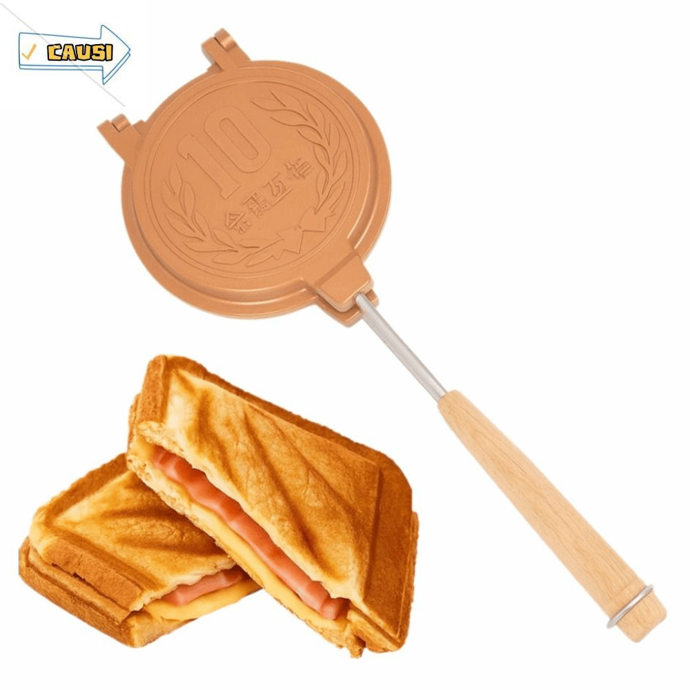 CAUSI Japanese Coin Pancake Pan, Wooden Handle Coin Shaped Sandwich ...