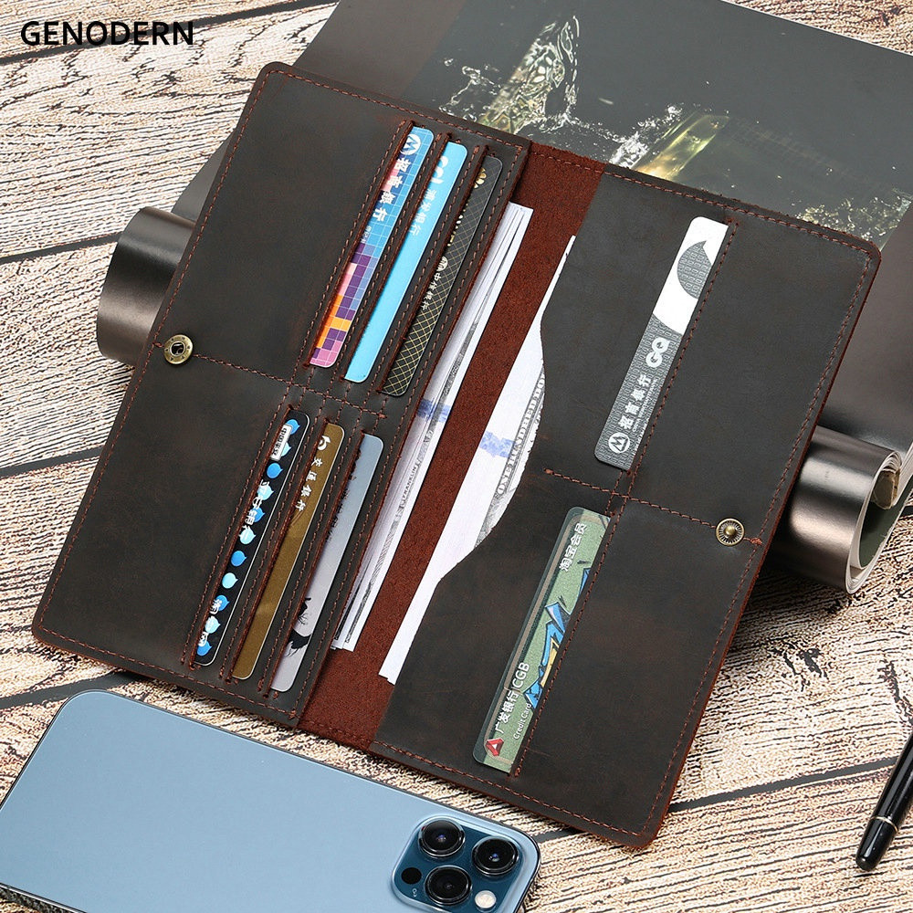 GENODERN Men's Vintage Leather Long Wallet for Checkbook Credit Cards ...