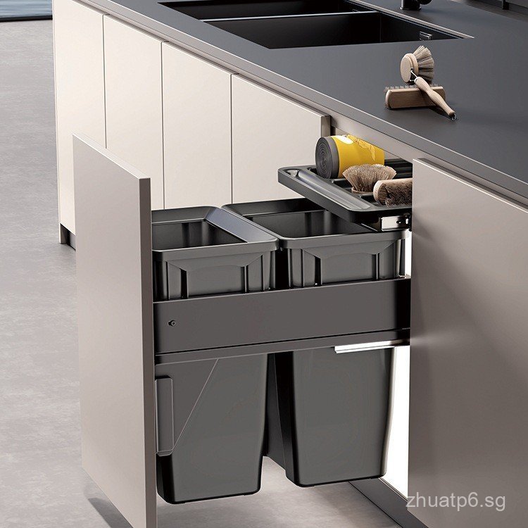 Kitchen Cabinet Embedded Trash Can Built-in with Lid Concealed ...