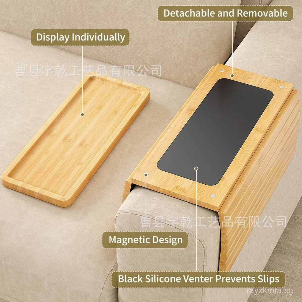 Bamboo Sofa Armrest Tray Home Wooden Sofa Armrest Table with Detachable ...