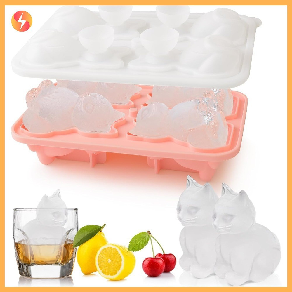 3D Cat Ice Cube Mold Silicone Tray with Funnel Fun Shape Whiskey ...