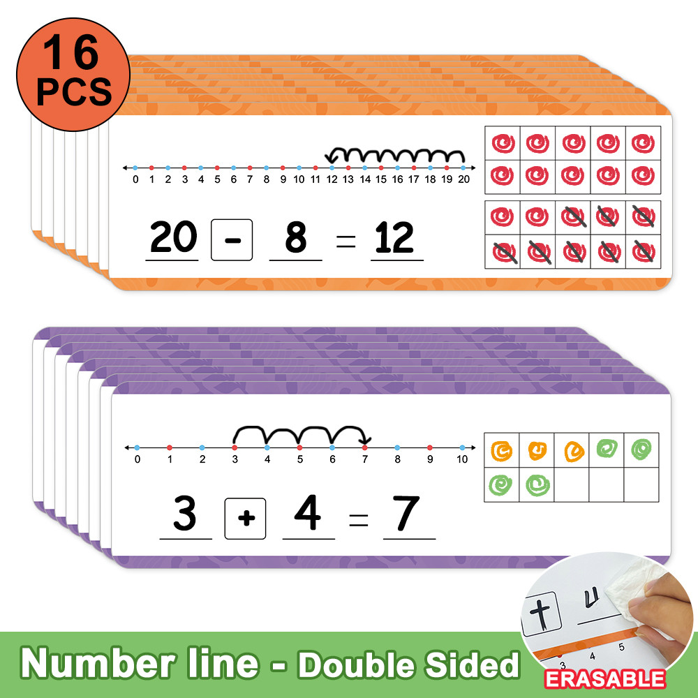 16 Pcs Ten Frame & Number Line Math Cards for Kids Double-Sided Dry ...