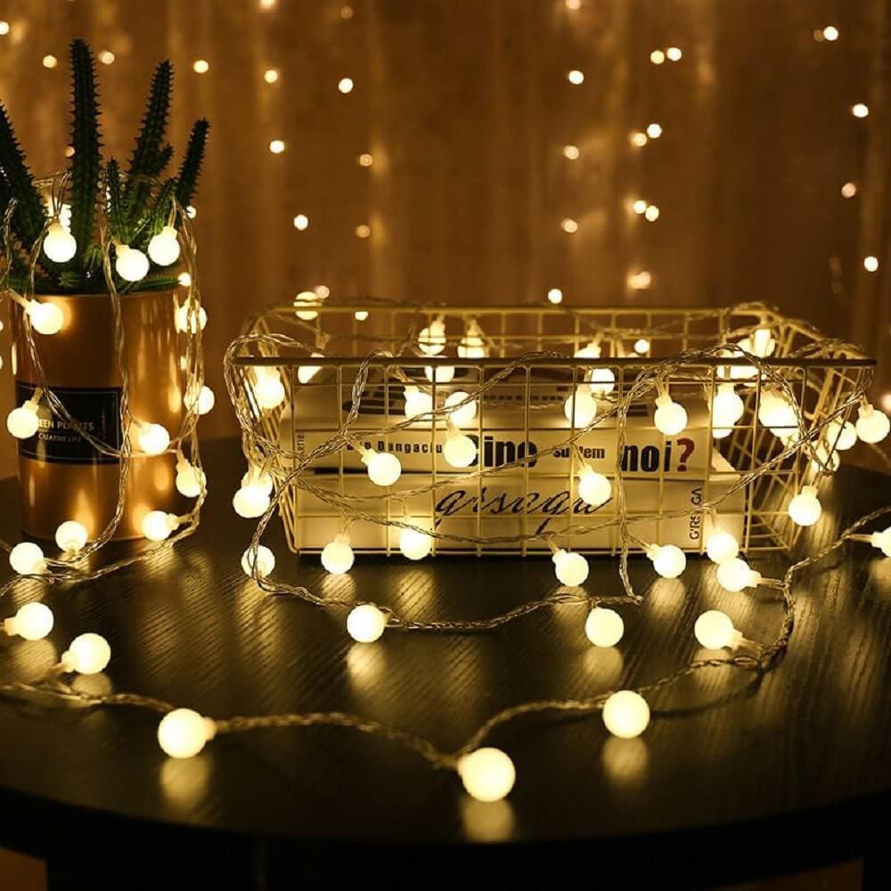 Plug in LED String Lights, 16ft/5m 50 LED Bulb Warm White Globe Fairy ...