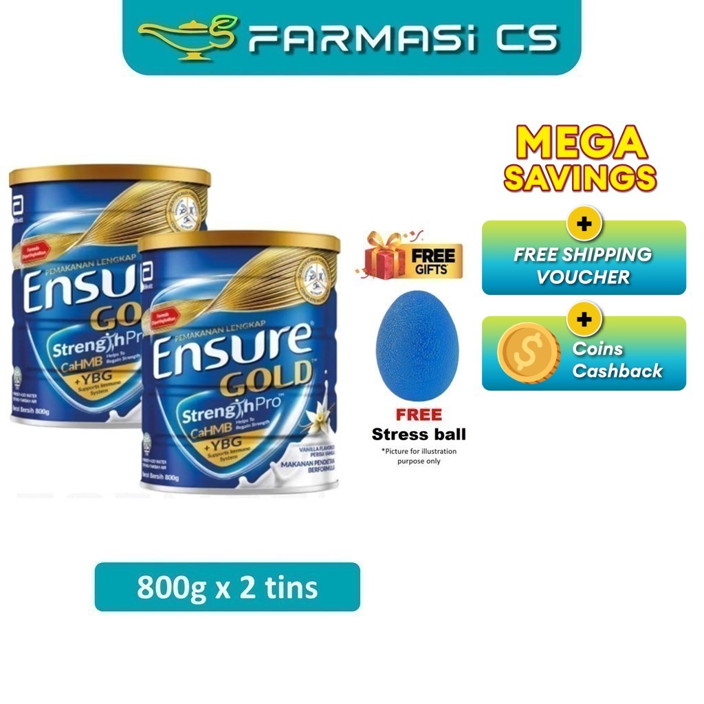 Abbott Ensure Gold Vanilla 800g x 2 Tins (TWIN) FREE Stress Ball EXP:08 ...
