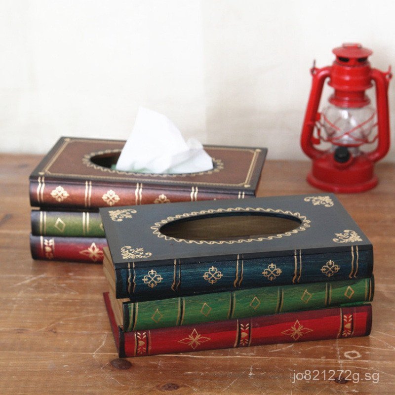 Tissue Box Hand-Painted Imitation Book Home Decor Vintage European ...