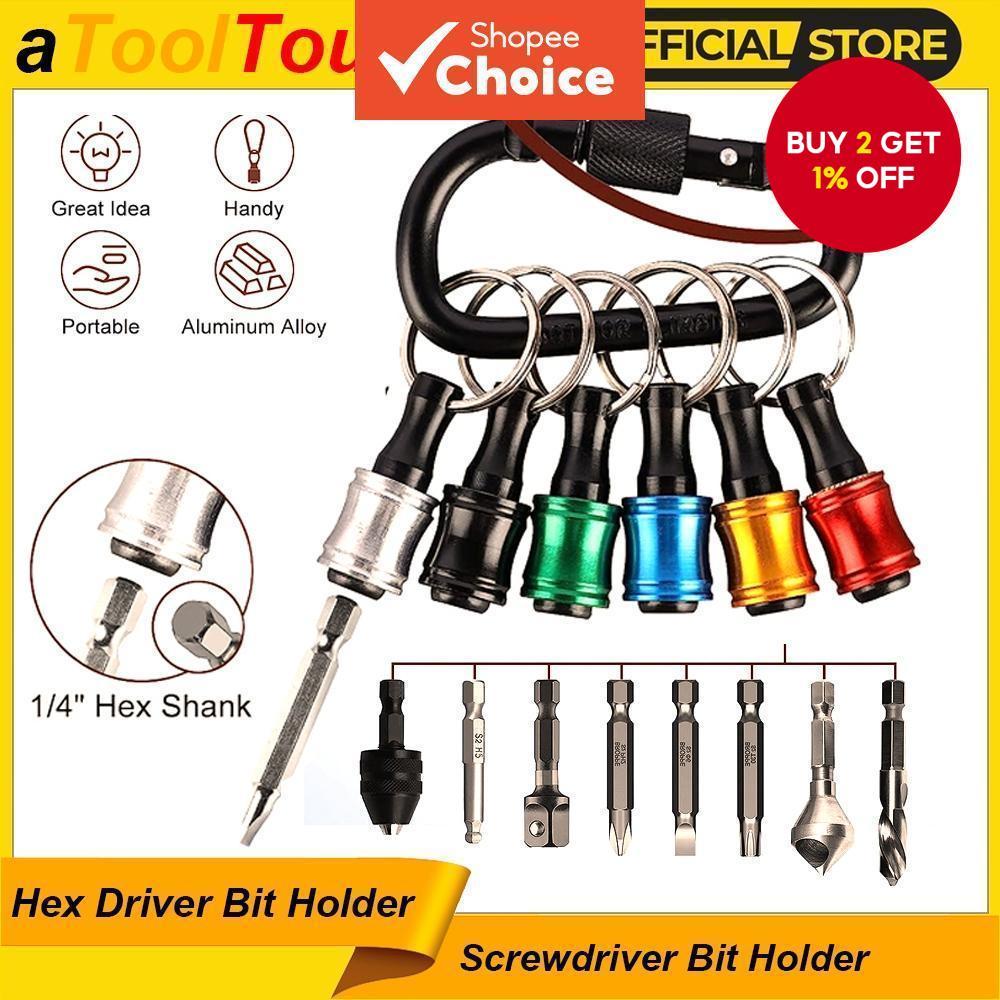 Magnetic Screwdriver Bit Holder Keychain with Carabiner, 1/4 Hex Shank ...
