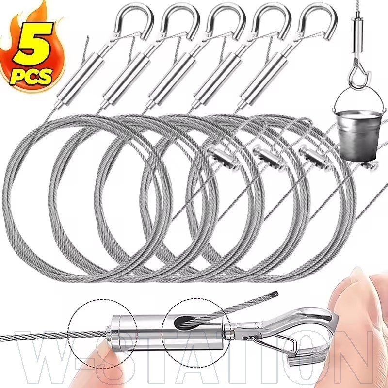 1/2/3Pcs Adjustable Automatic Wire Rope - Spring Hook Clothesline ...
