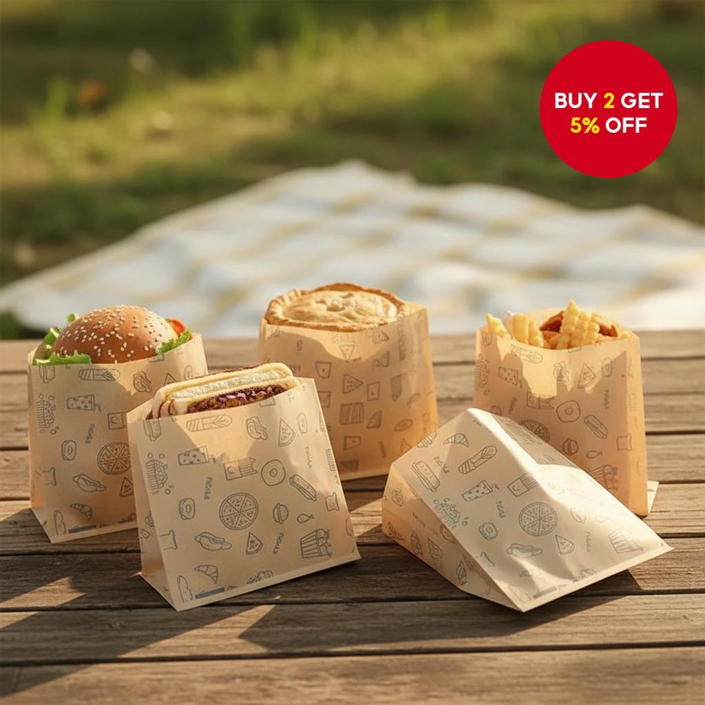 50/100PCS Greaseproof Paper Bag, Kraft Brown Paper Bag, Food Service ...
