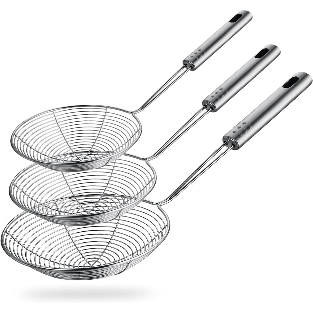 Spider Strainer Skimmer Spoon, HSpiow Set of 3 Sizes Frying Spoon ...