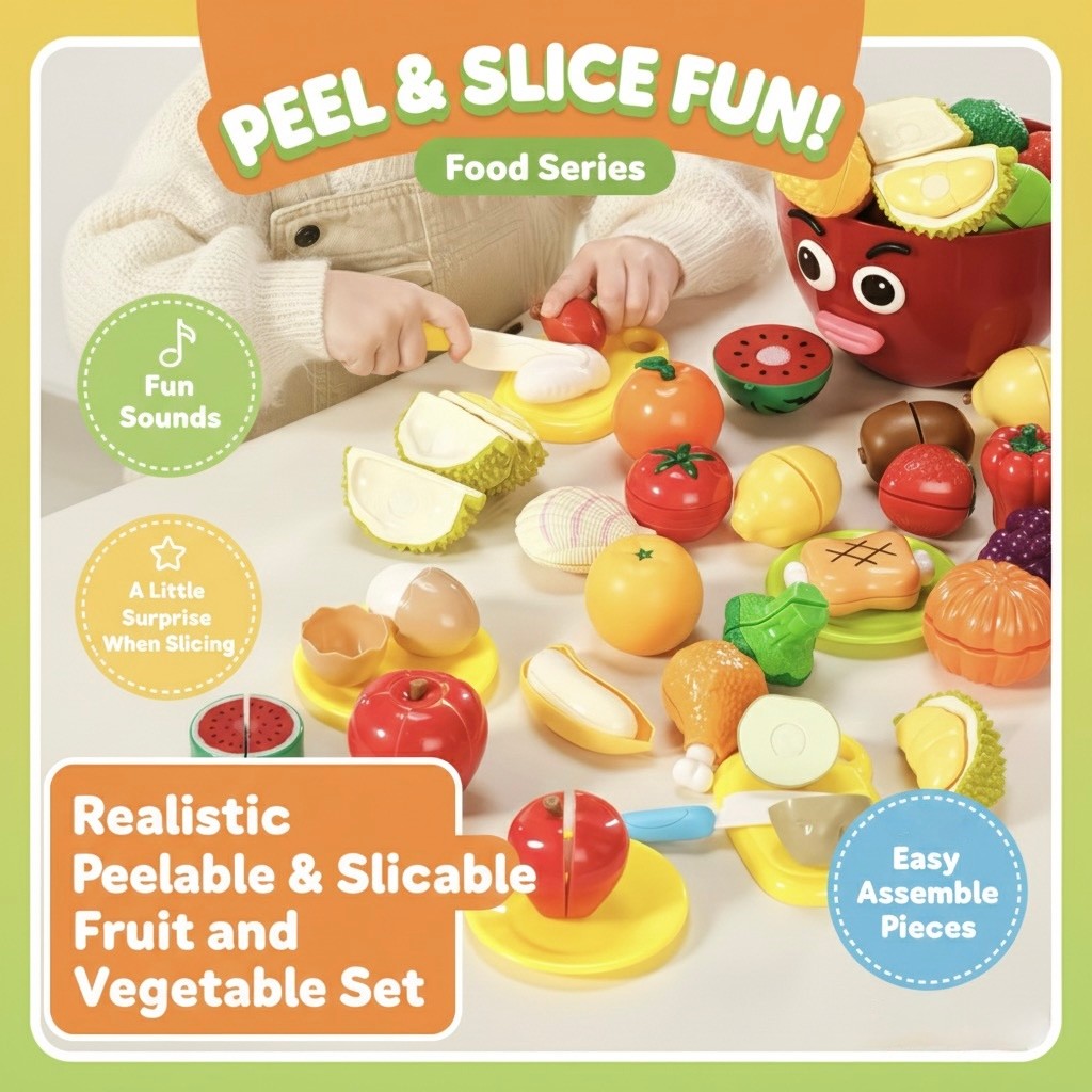 Kids Peelable & Sliceable Velcro Toy Food Set Realistic Children ...