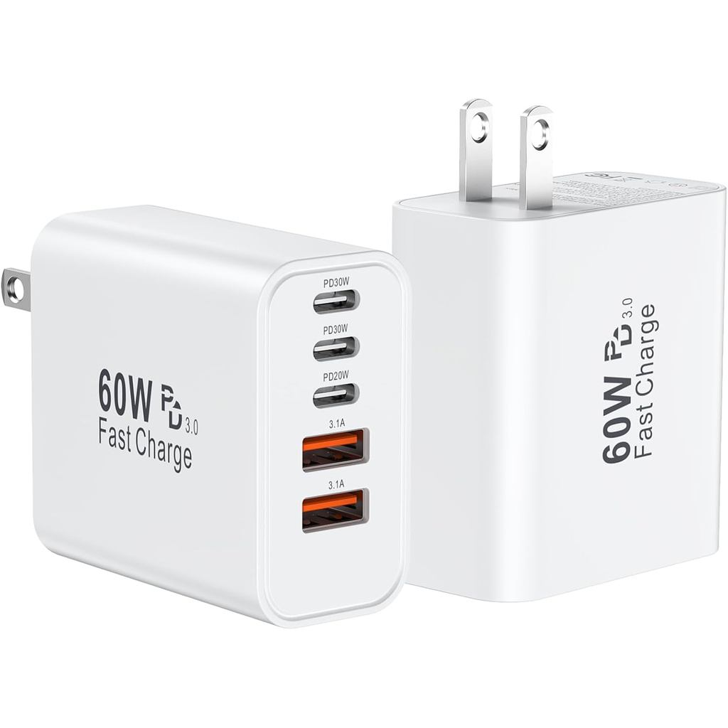 USB C Fast Wall Charger Block, 2Pack 60W USBC Phone Charging Cubes, 5 ...