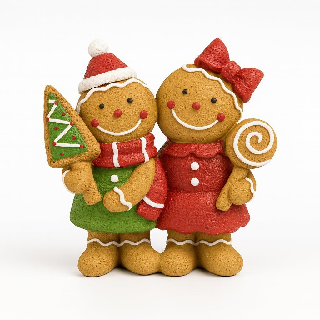 Christmas Gingerbread Couple Resin Figurine – Hand-Painted Holiday ...