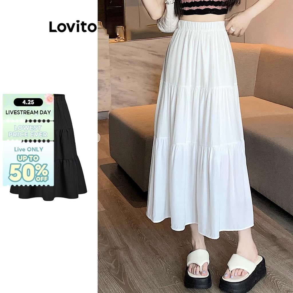 Lovito Women Cute Summer/Spring Skirts Plain Ruffle Hem Skirts LNA30087 ...