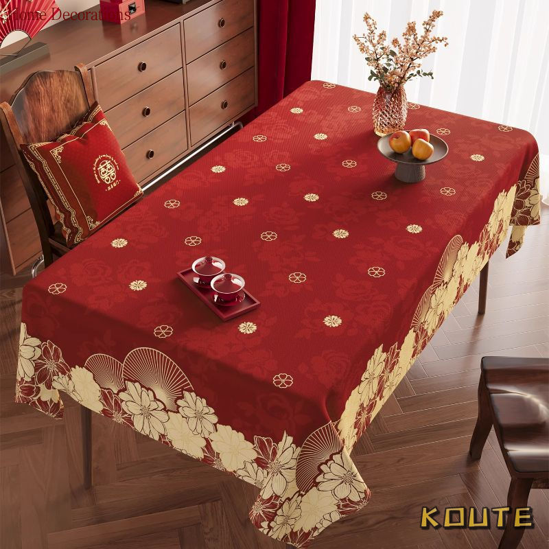 Chinese New Year Tablecloth No-wash Waterproof and Oil-proof Red ...