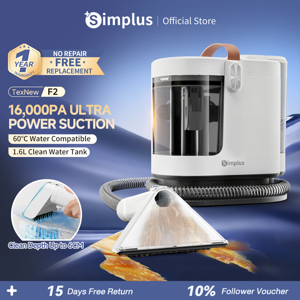 Simplus Spot & Fabric Cleaner | 16,000Pa Suction | 60℃ Hot Water | 1.6L ...