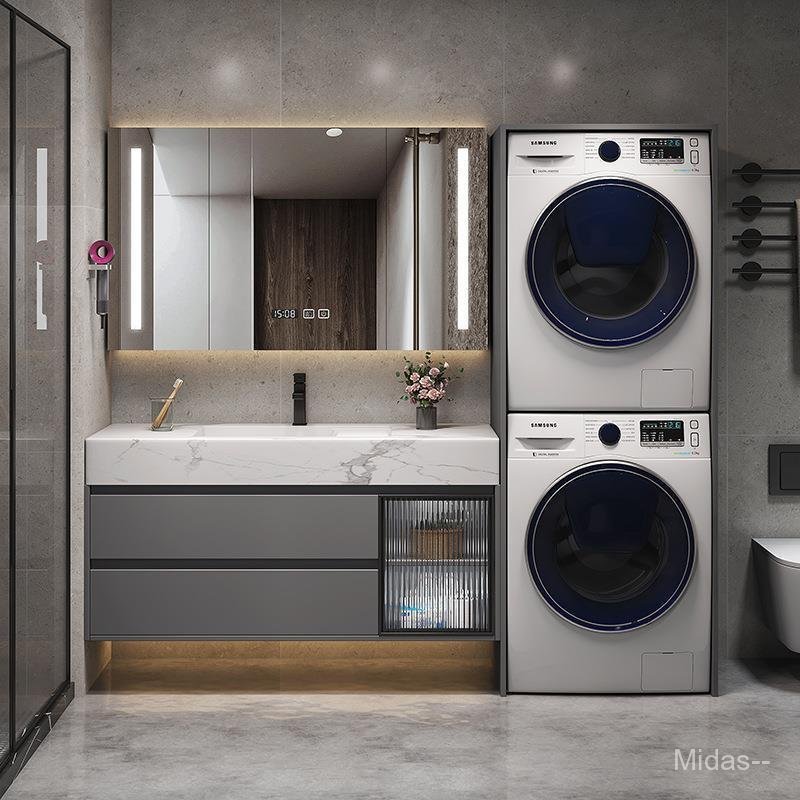 Rock Slab Washing Machine Cabinet Combination Double Laundry Cabinet ...