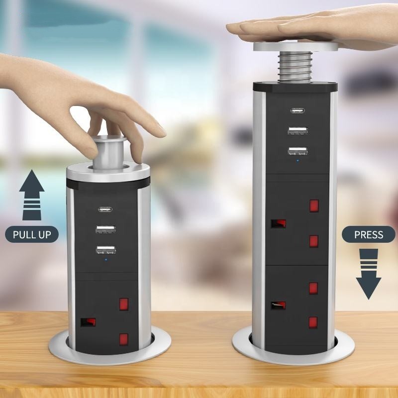 3 Outlet USB TYPE C Smart Pop Up Pull Table Power Socket Hidden ...