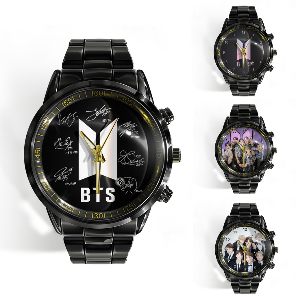 BTS BT21 Unisex Quartz Watch Korean Idol KPOP Watch Black Steel Strap ...